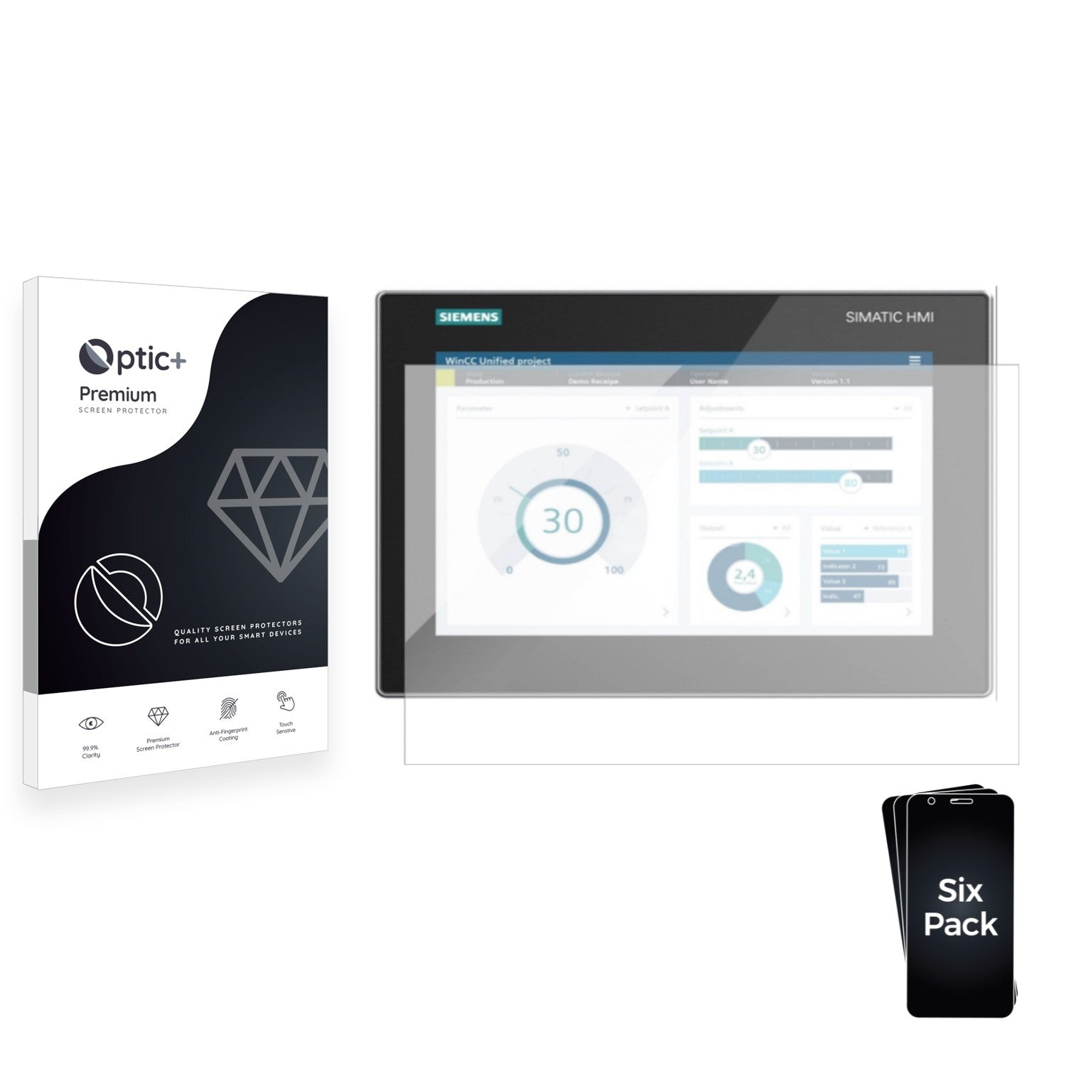 6pk Optic+ Premium Film Screen Protectors for Siemens Simatic HMI ...